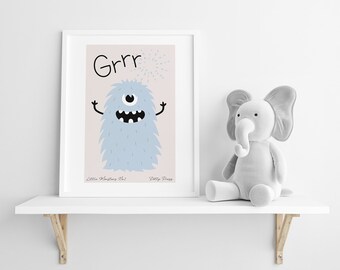 Nursery Wall Poster Silly Monster Art Cute Monster Print Black and ...
