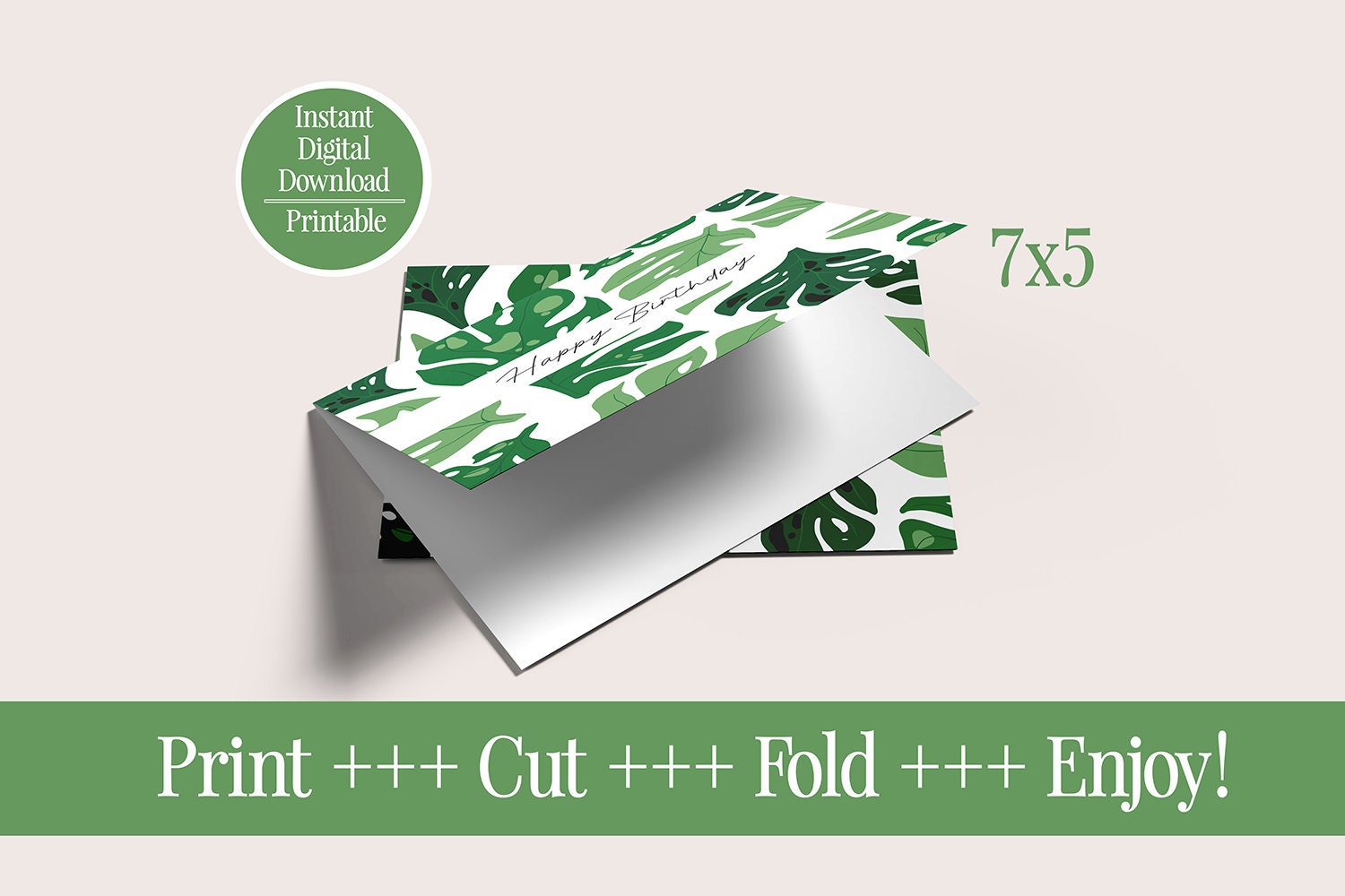 Happy Birthday Printable Birthday Card With Monstera Leaf, Printable ...