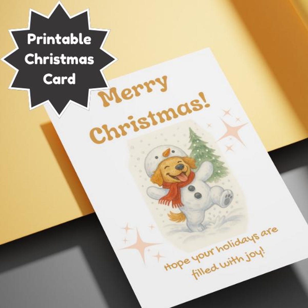 Cute Dog Christmas Card Printable Greeting Digital Download Jpg Pdf ...