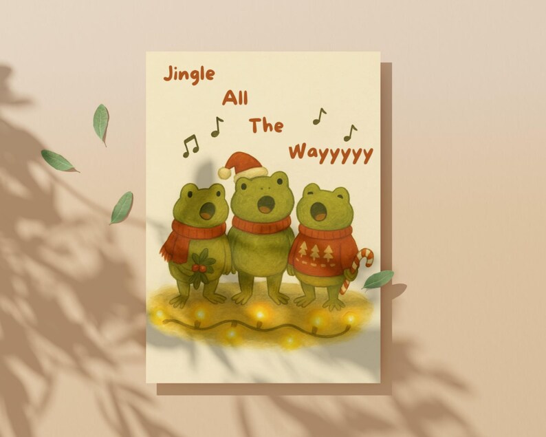 Printable Christmas Card Frog Holiday Card Instant Download 5x7 in Cute ...