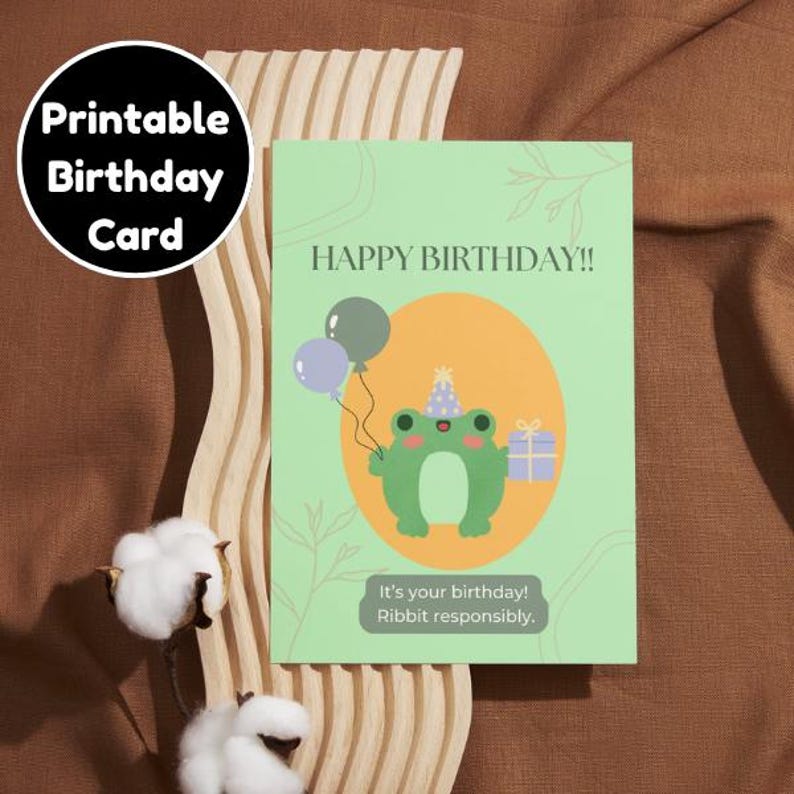 Funny Frog Birthday Card: Quirky Animal Design (digital Download, 5x7 ...