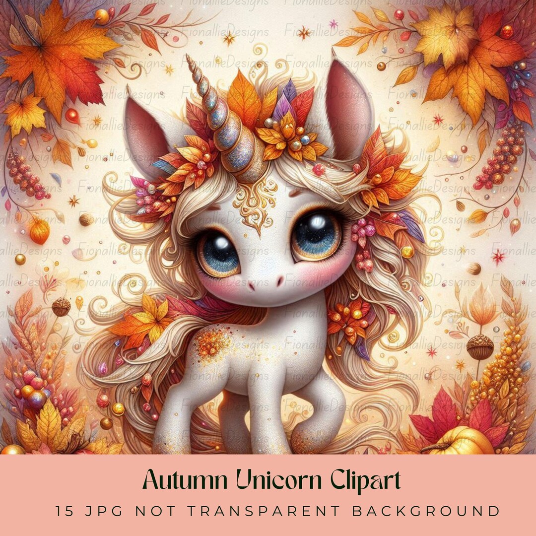 Autumn Fall Unicorn Clipart, Cute Unicorn Autumn Printable Arts, Fall ...