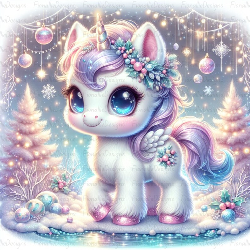 Pastel Christmas Unicorn Clipart, Winter Designs, Watercolor Christmas ...