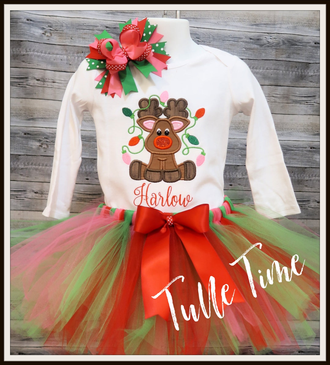 Reindeer Christmas Outfit Shirt Tutu Dress Combo With Bow All Sizes ...