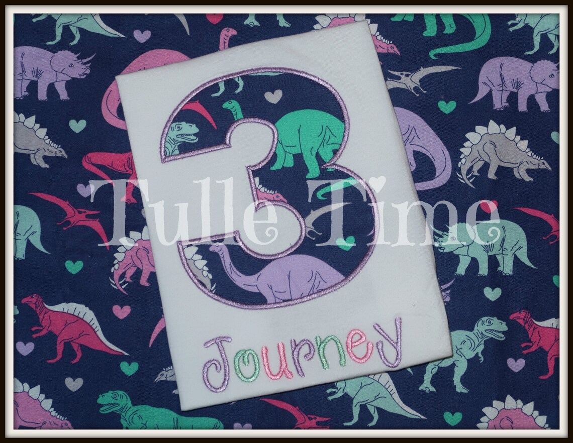 Girls Dinosaur Dino Purple Teal Pink Personalized Number - Etsy