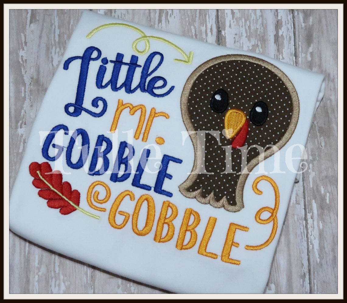 MR Gobble Gobble Turkey Embroidered Autumn Fall Boys Thanksgiving Shirt ...