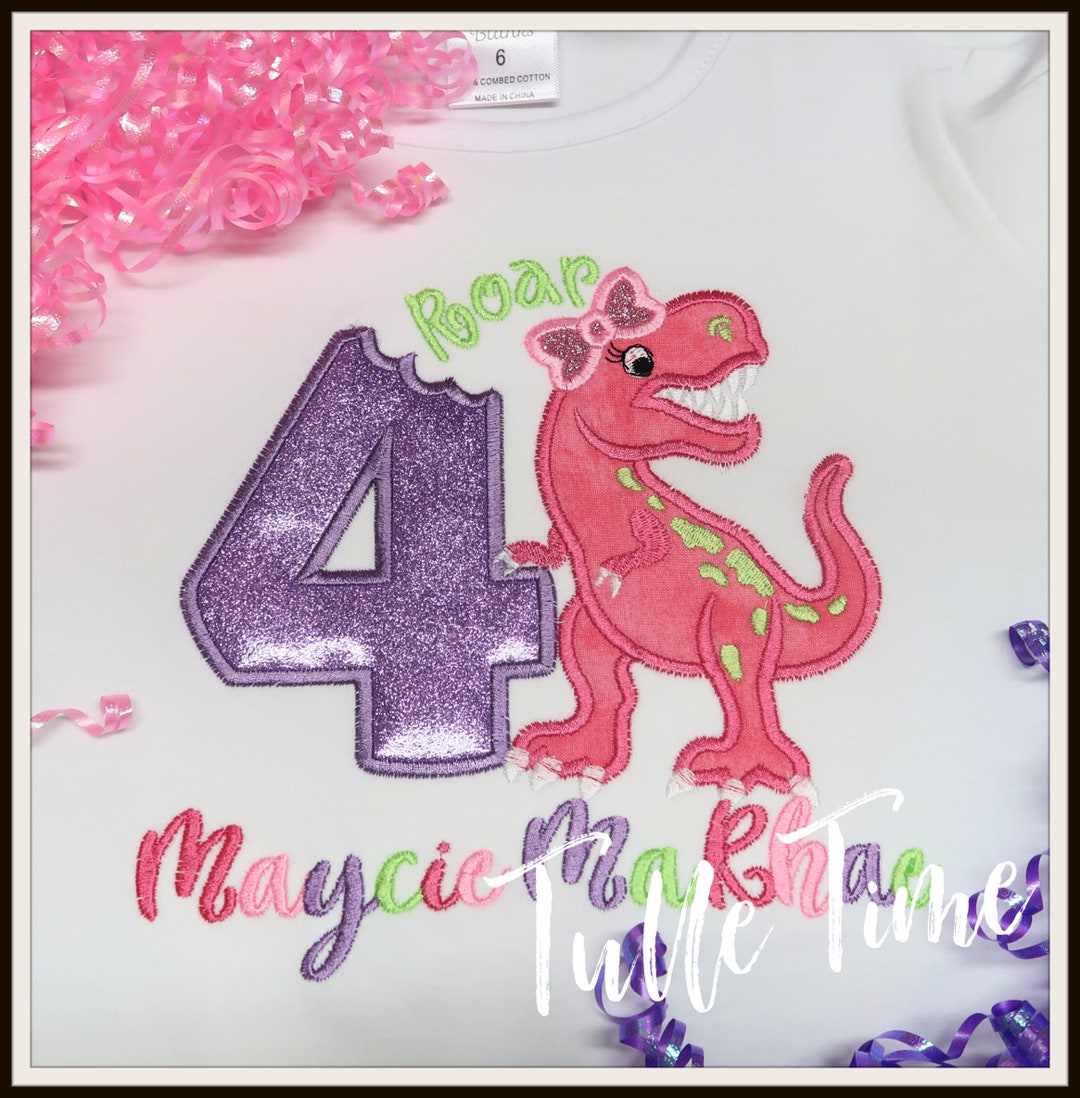 Dinosaur Girls Birthday Shirt, T-rex Birthday Shirt, 3 Rex Dinosaur ...