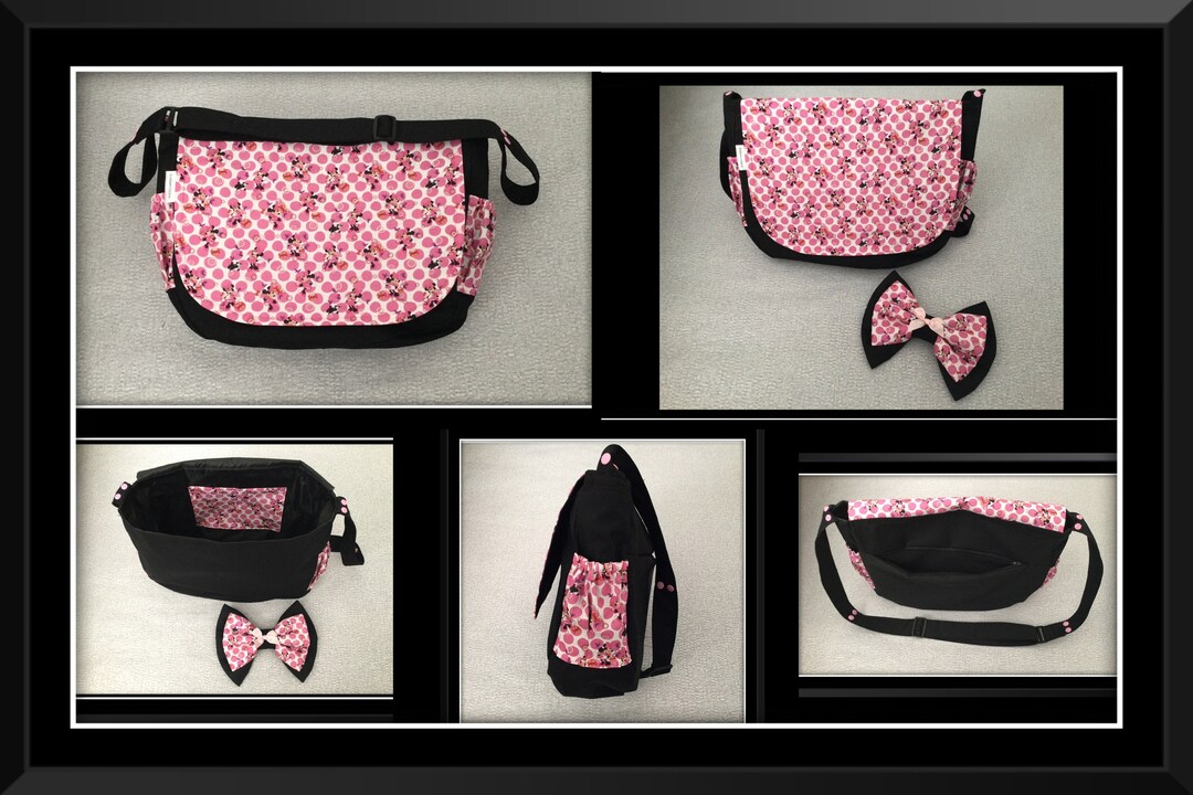 Minnie Mouse Pram/ Changing Bag Cotton Fabric Black Drill Fabric Fully ...