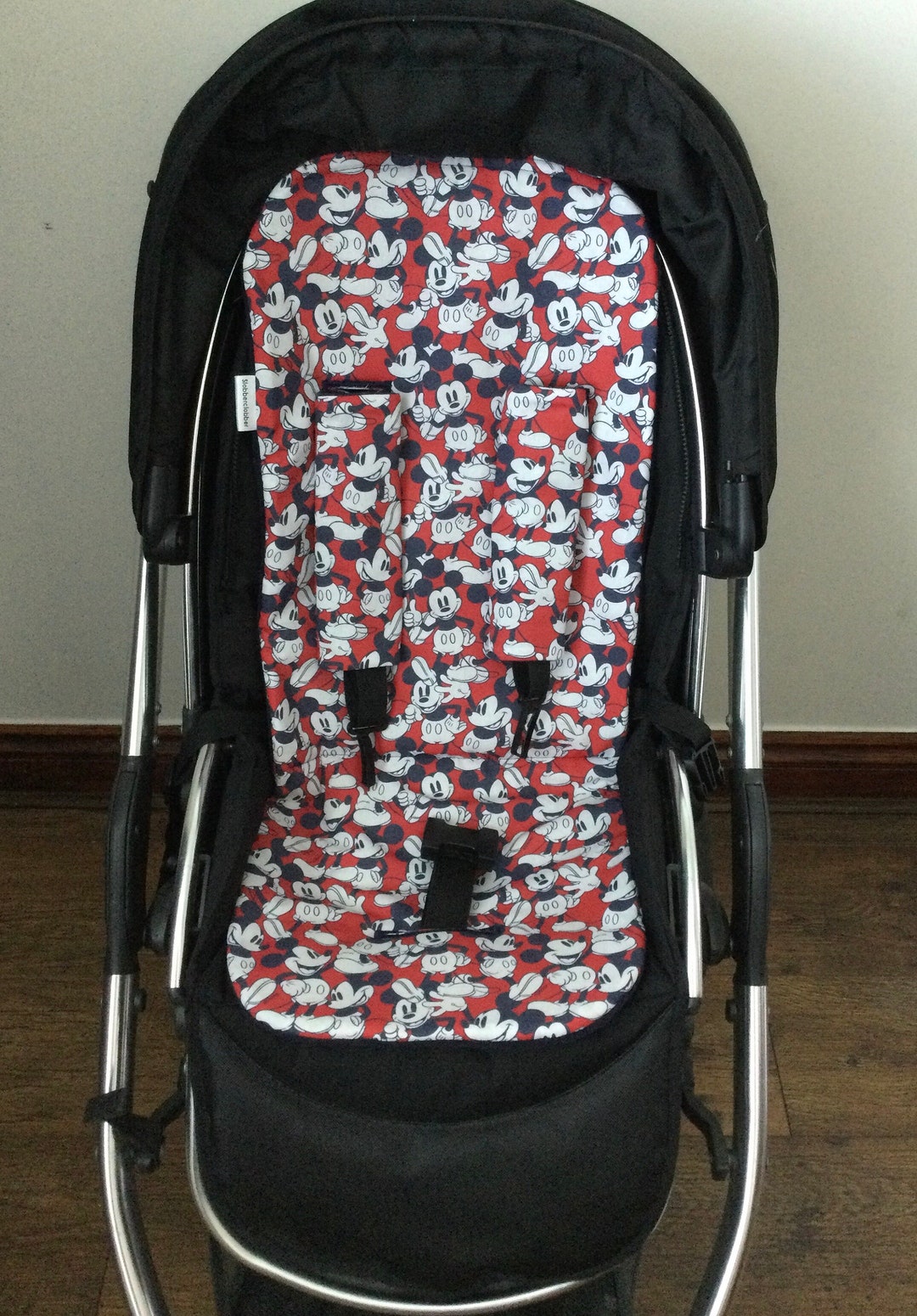 Hand made mickey mouse inspired fabric pram pushchair stroller liner ...