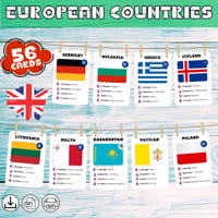 Countries of Europe • 56 Montessori Cards • Educational Cards ...