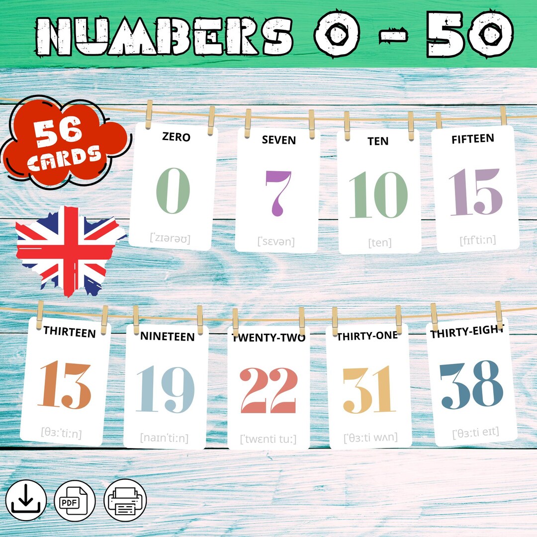 Number Flashcards 0 to 50 • 56 Montessori Cards • Digital Download ...