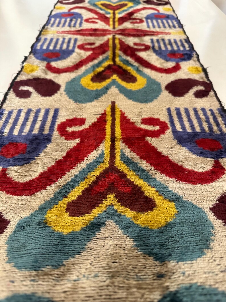 Traditional Uzbek Silk Ikat Fabric - Multi Color Velvet Handloomed ...