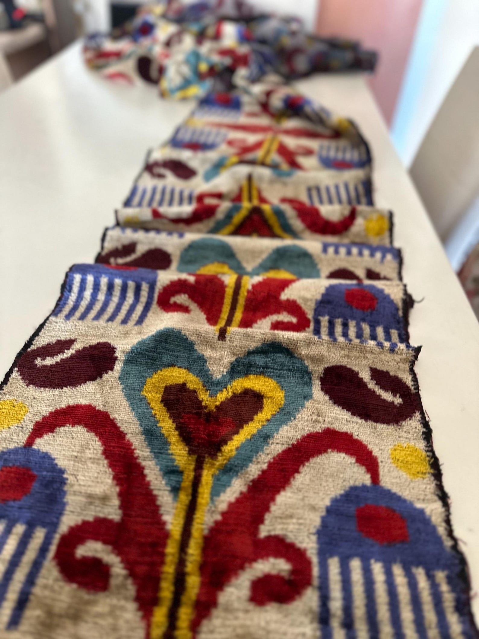 Traditional Uzbek Silk Ikat Fabric - Multi Color Velvet Handloomed ...