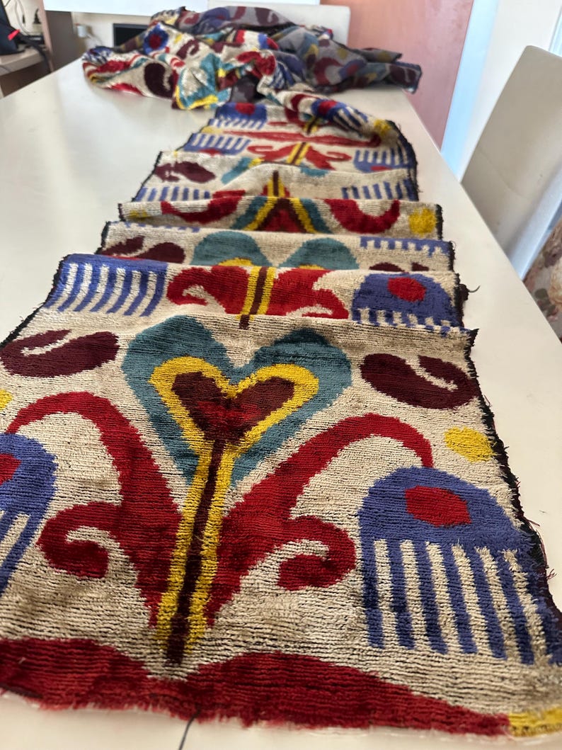 Traditional Uzbek Silk Ikat Fabric - Multi Color Velvet Handloomed ...