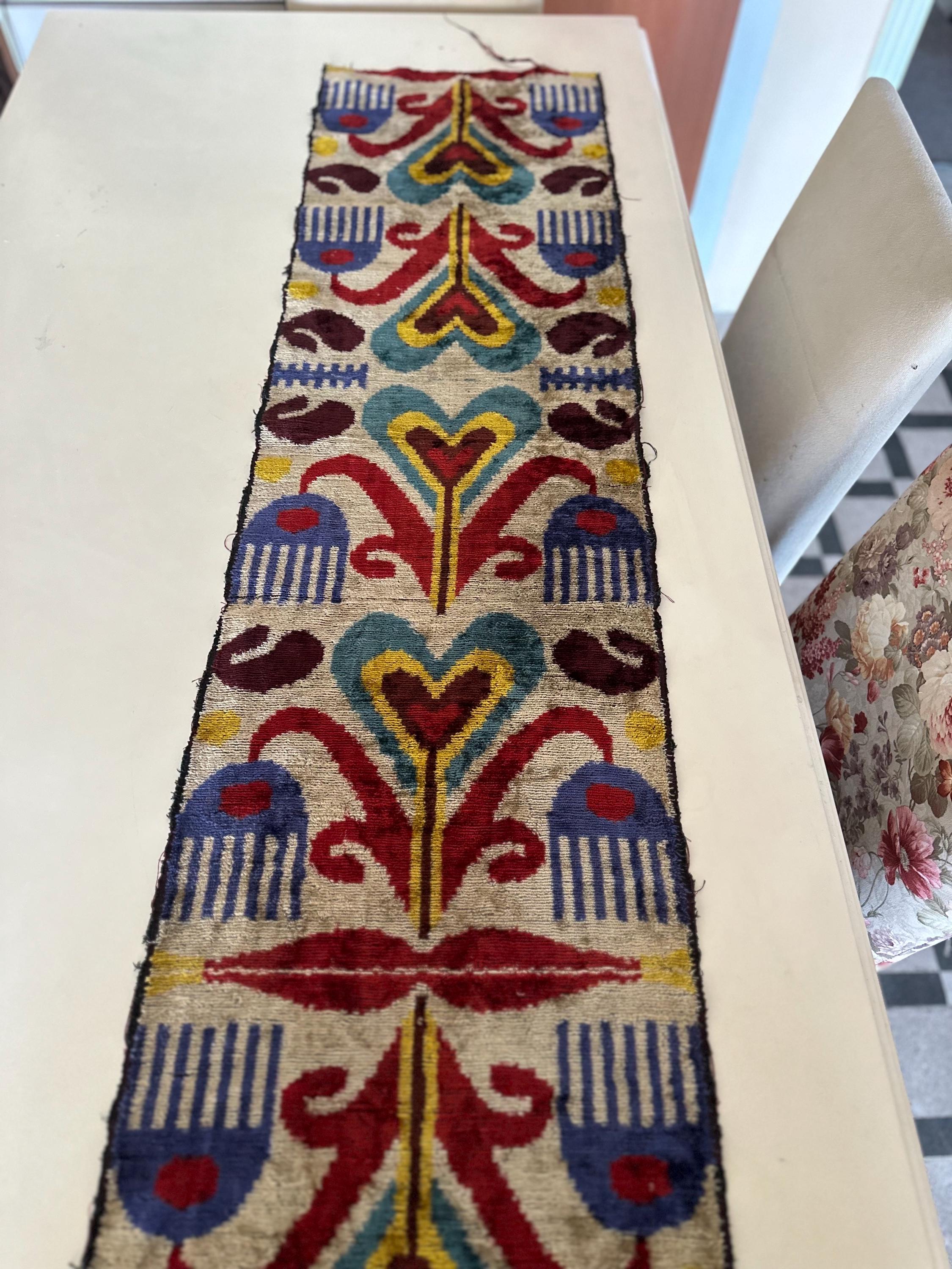 Traditional Uzbek Silk Ikat Fabric - Multi Color Velvet Handloomed ...