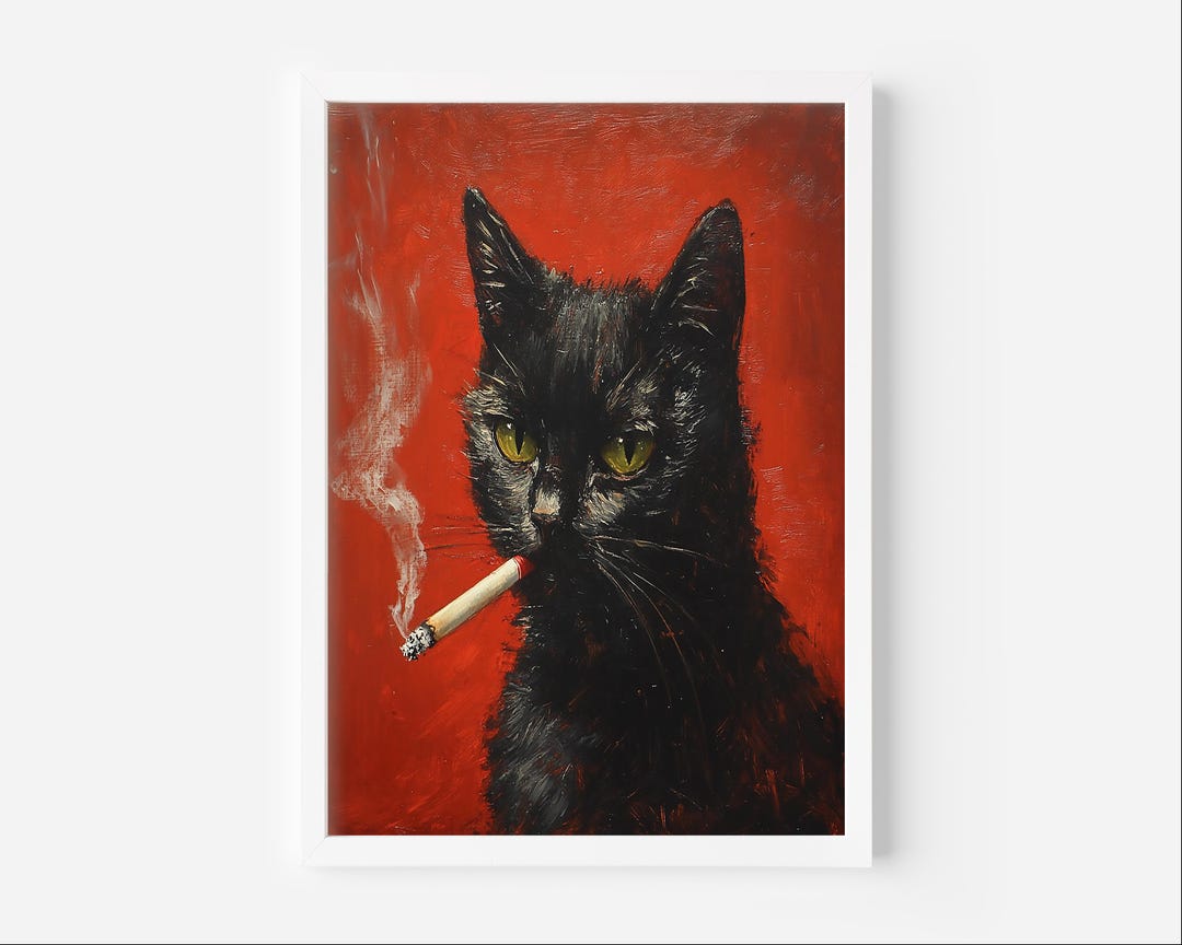 Cat Smoking a Cigarette, Animal Oil Painting, Downloadable Printable ...