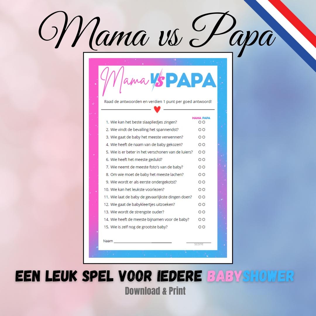 Baby Shower Game MOMMY Vs. PAPA Dutch Baby Showers & Gender Reveal - Etsy