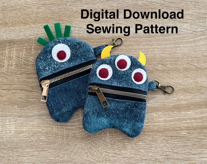 Monster Coin Pouch Sewing Pattern PDF, Scrap Friendly Zipper Pouch ...
