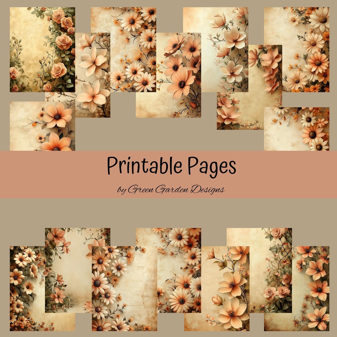 Printable Floral Journal Pages Digital Vintage Scrapbook Paper Neutral ...