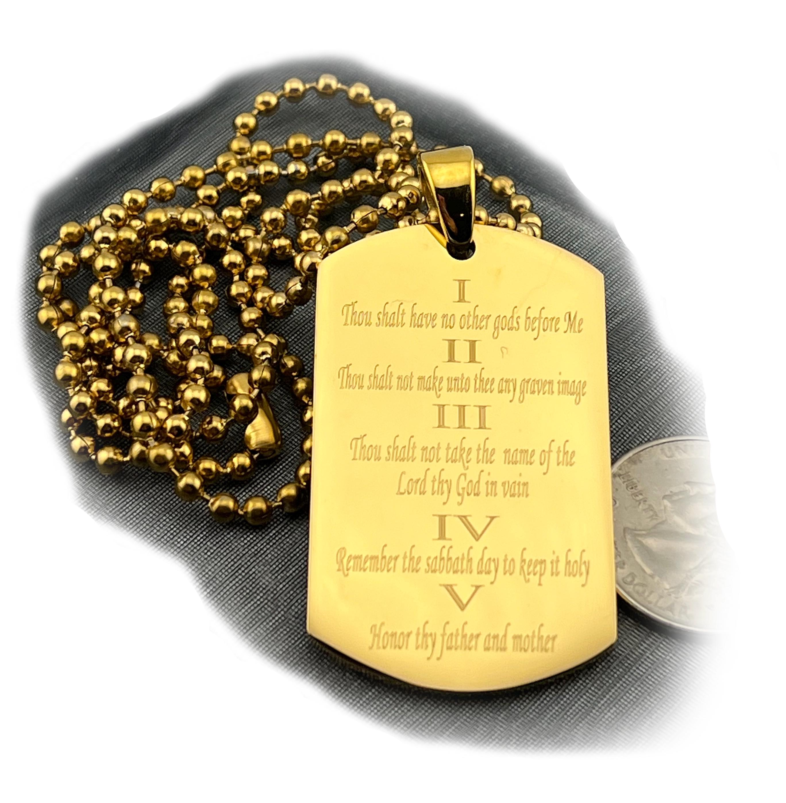 10 Ten Commandments Thick Stainless Steel Gold Plated IPG Dog Tag ...