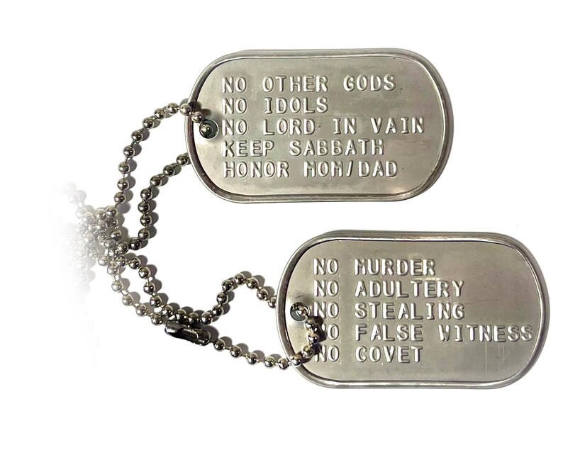 Abbreviated 10 Ten Commandments Military Dog Tags Necklace Embossed - Etsy