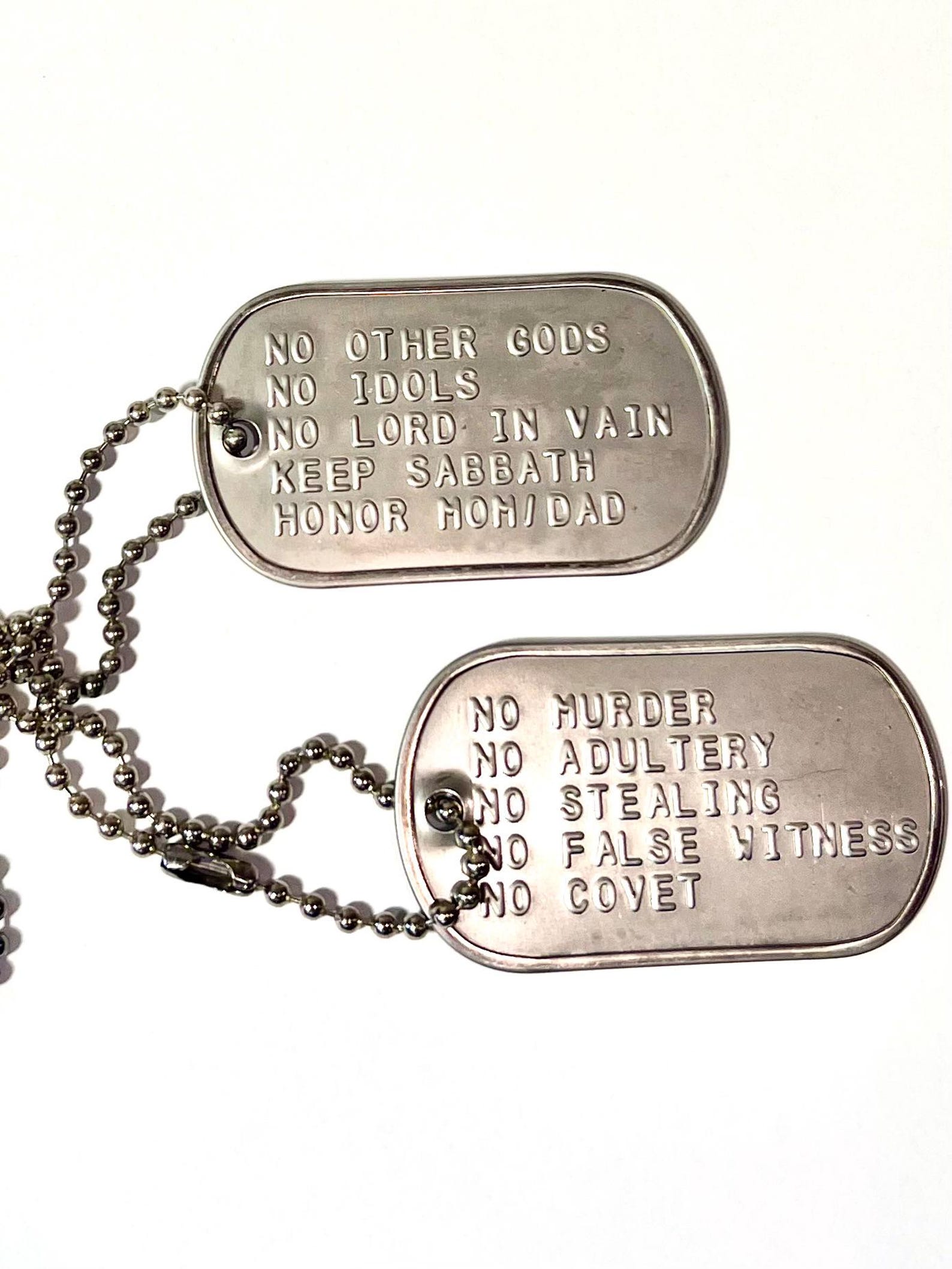 Abbreviated 10 Ten Commandments Military Dog Tags Necklace Embossed - Etsy