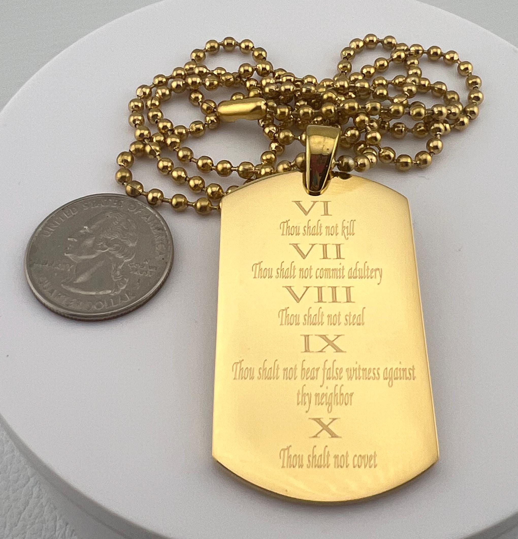 10 Ten Commandments Thick Stainless Steel Gold Plated IPG Dog Tag ...