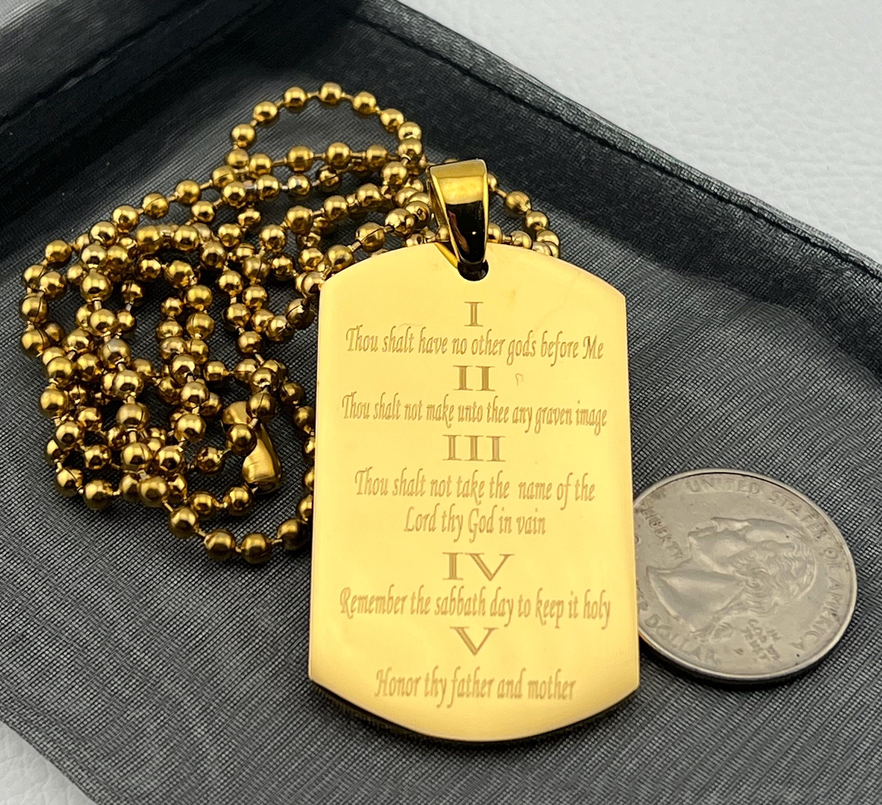 10 Ten Commandments Thick Stainless Steel Gold Plated IPG Dog Tag ...