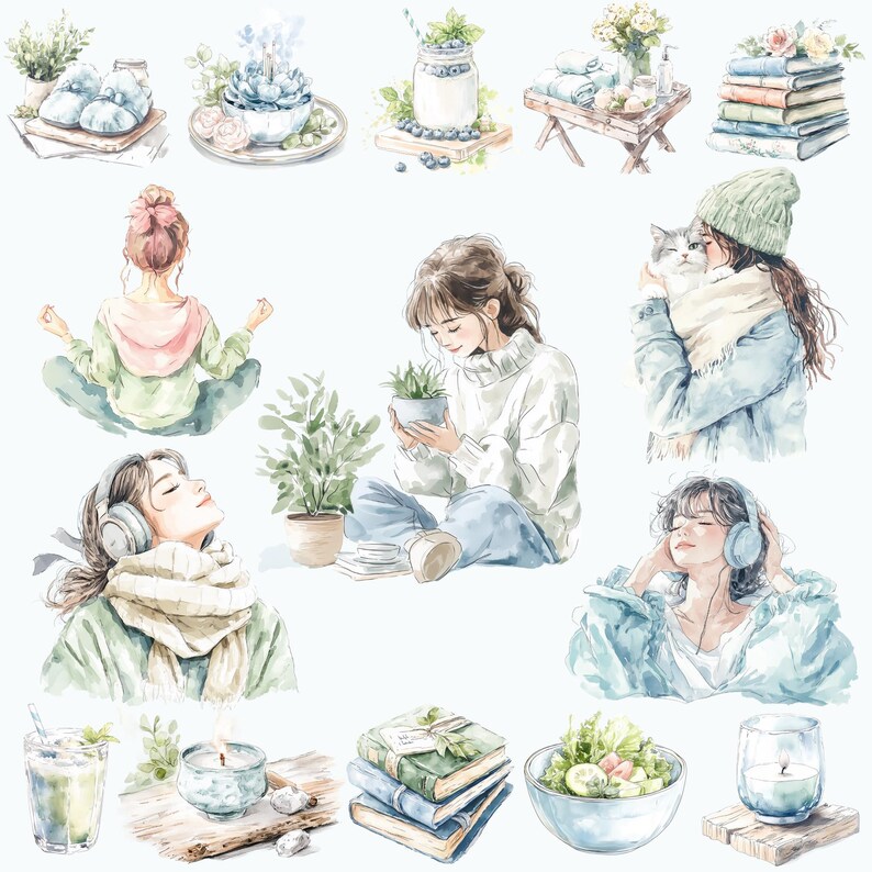 Breezy Boho Self Care Clip Art Bundle, Healthy Girl Clip Art ...