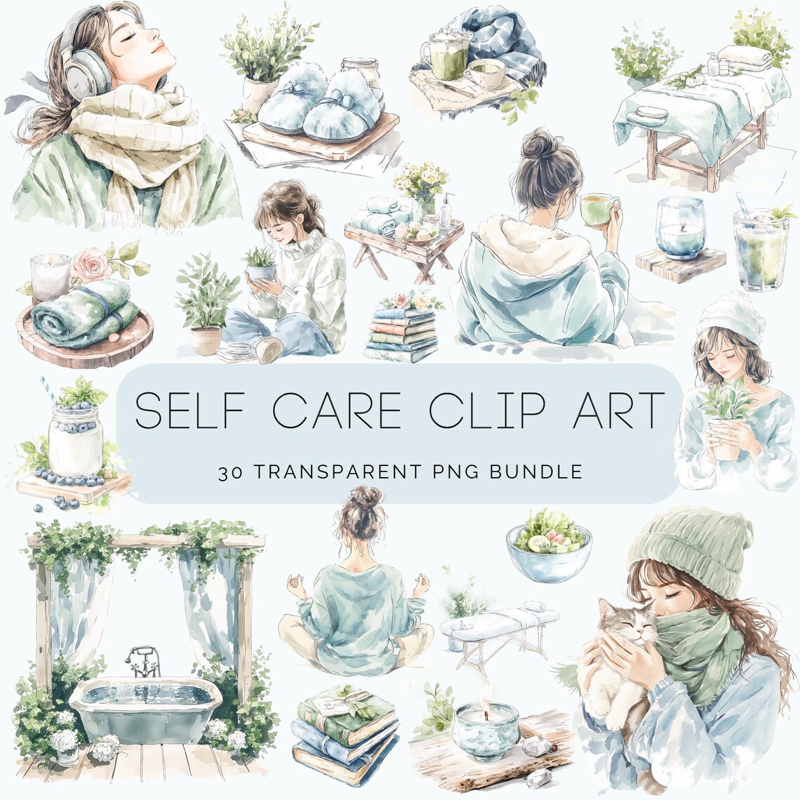 Breezy Boho Self Care Clip Art Bundle, Healthy Girl Clip Art ...