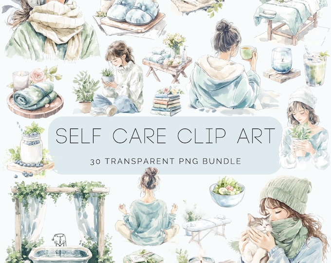 Self Care Clipart Set. Cute Clipart Bundle of Wellbeing and Health, for ...