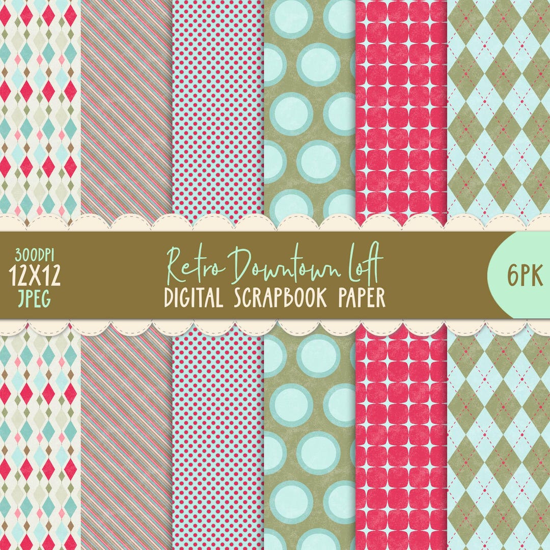 Digital Paper Pack - Retro Downtown Loft - 6pk Shabby Scrapbook Junk ...