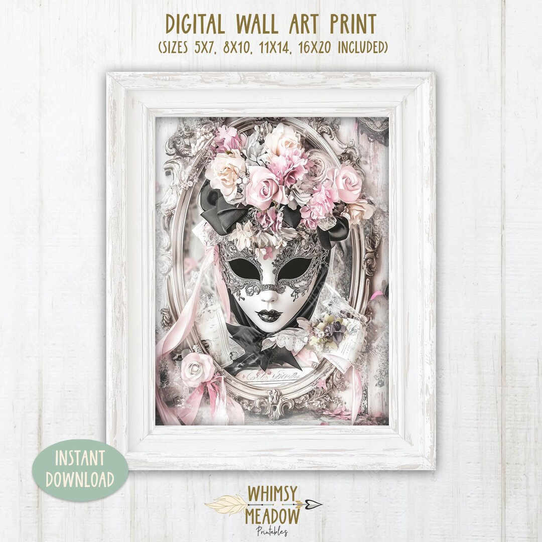 INSTANT DOWNLOAD French Coquette Mask Digital Wall Art Print 5x7 8x10 ...