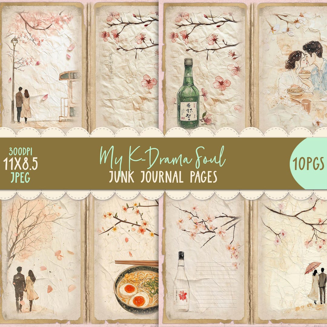 Digital Junk Journal Pages - My K-drama Soul - 10pk Shabby Scrapbook ...