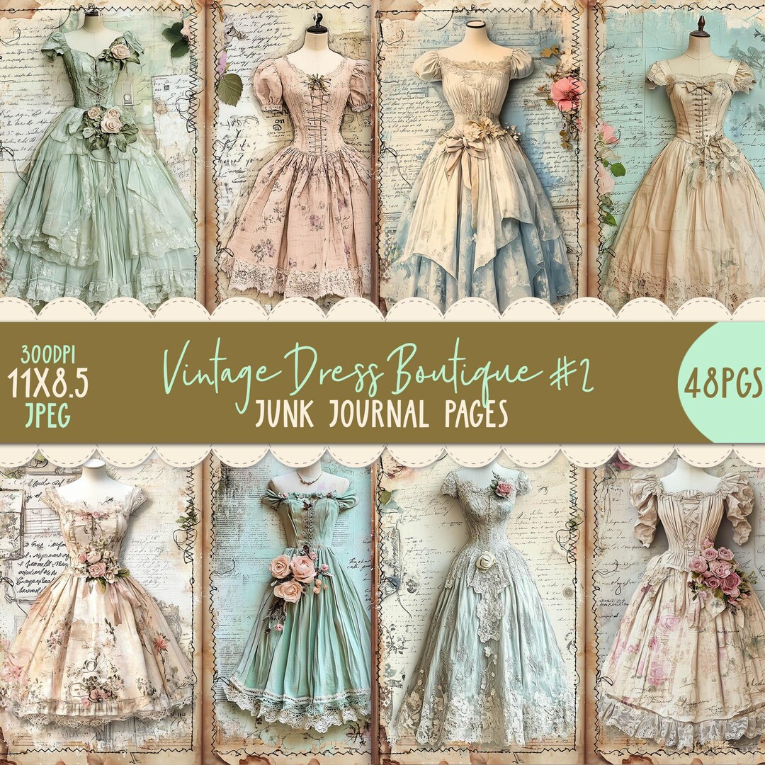 Digital Junk Journal Pages - Vintage Dress Boutique 2 - 48pk Shabby ...