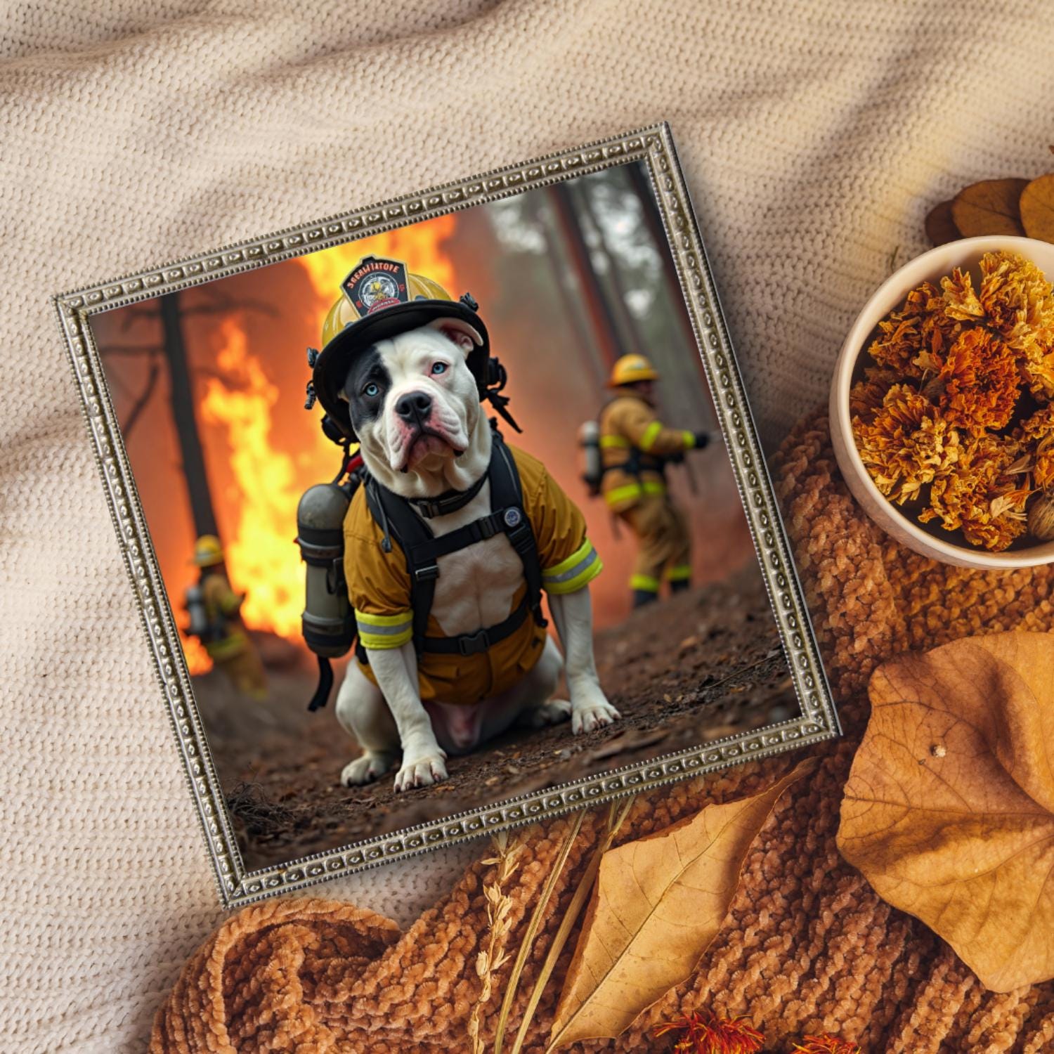 American Bulldog Firefighter Printable Wall Art, Digital Download, Cute ...