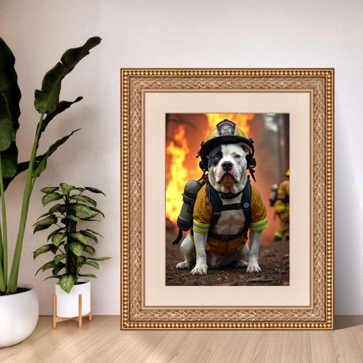 American Bulldog Firefighter Printable Wall Art, Digital Download, Cute ...