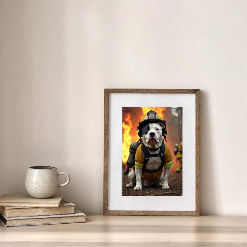 American Bulldog Firefighter Printable Wall Art, Digital Download, Cute ...