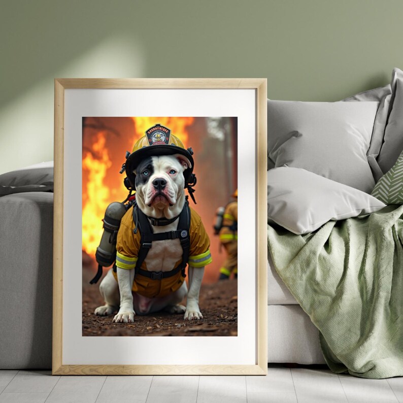 American Bulldog Firefighter Printable Wall Art, Digital Download, Cute ...