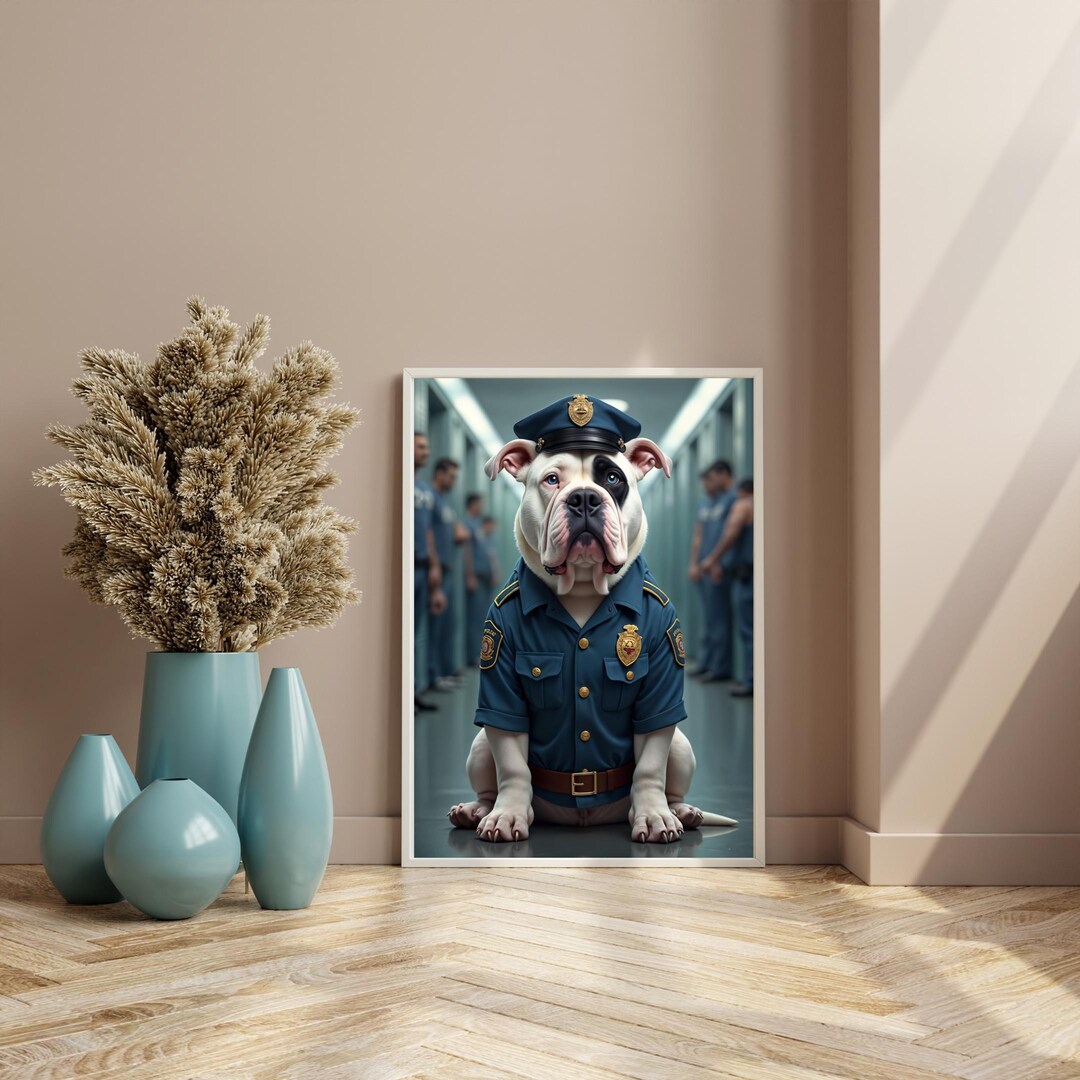 American Bulldog Police Printable Wall Art, Digital Download, Cute Dog ...