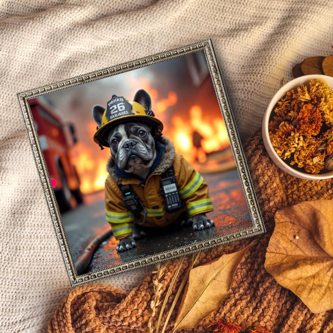 French Bulldog Firefighter Printable Wall Art, Digital Download, Cute ...
