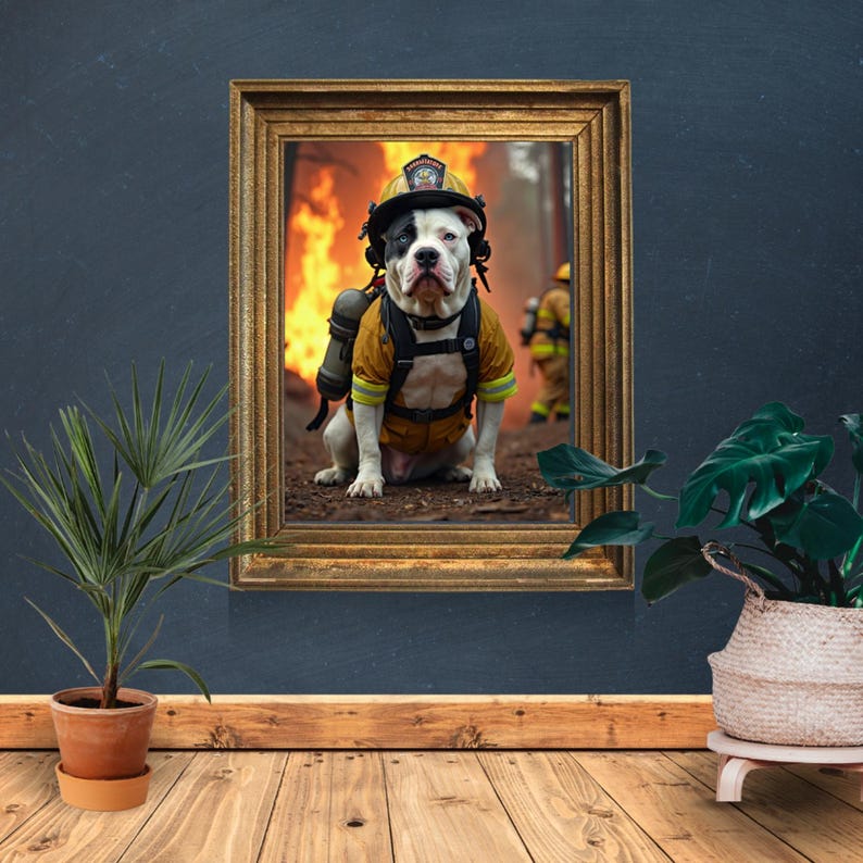 American Bulldog Firefighter Printable Wall Art, Digital Download, Cute ...