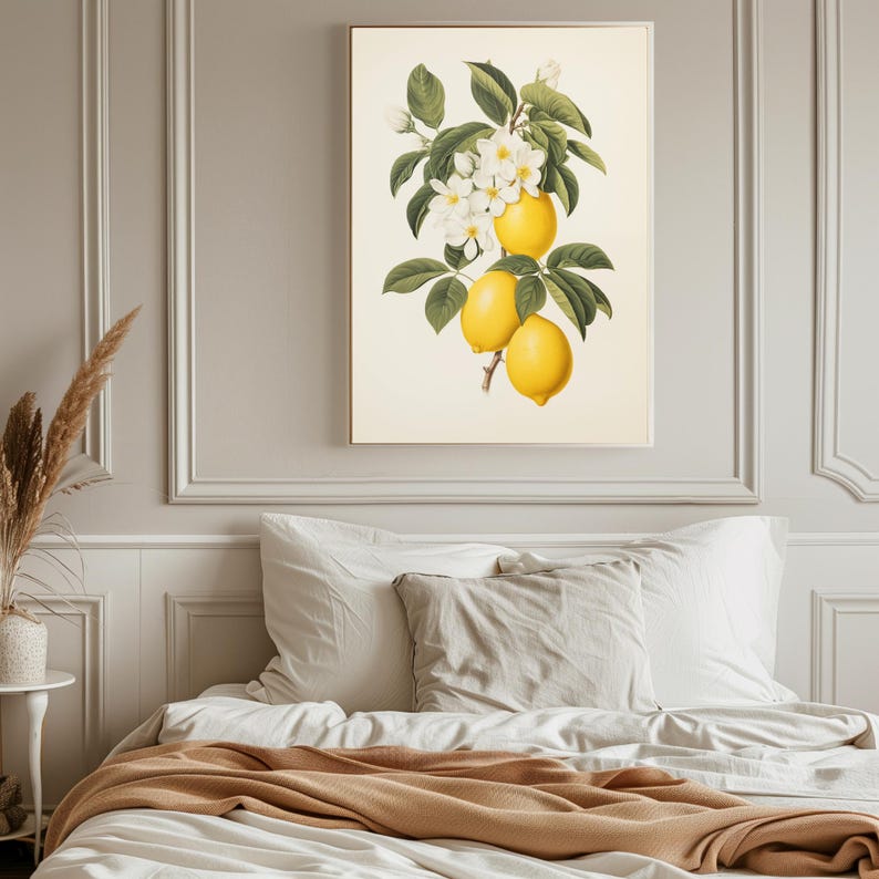 Retro Lemon Art Print Botanical Vintage Fruit Wall Art Citrus Kitchen ...