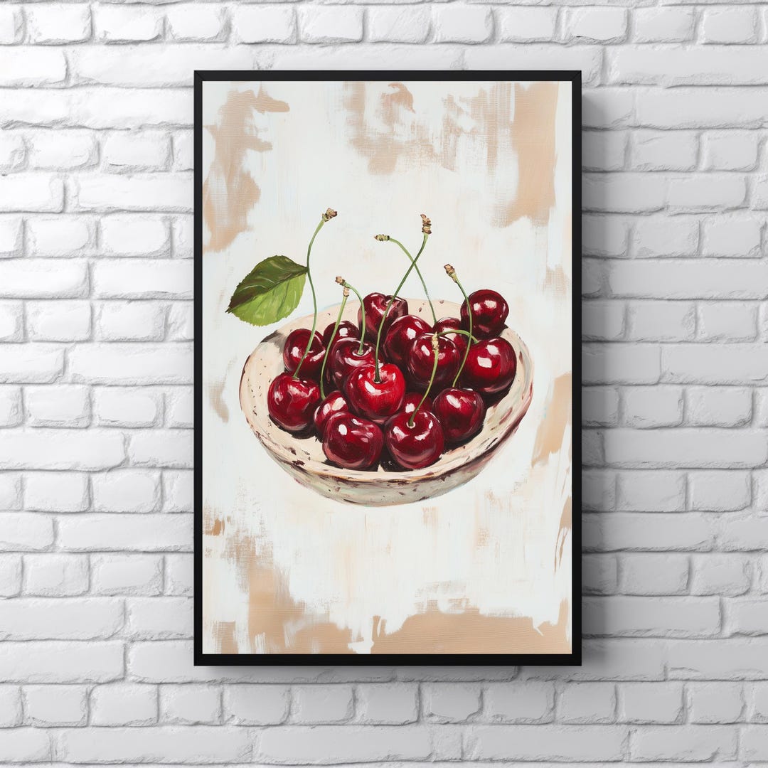 Bowl of Cherries Print: Rustic Cherry Wall Art, Farmhouse Fruit Artwork ...