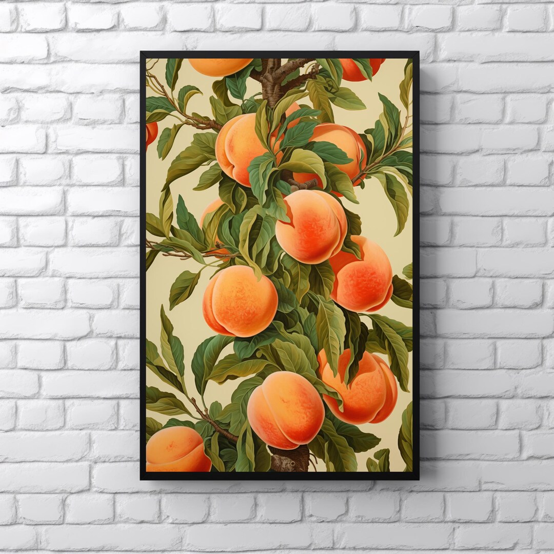 Retro Peaches Art Print Botanical Peach Wall Art Vintage Fruit Poster ...