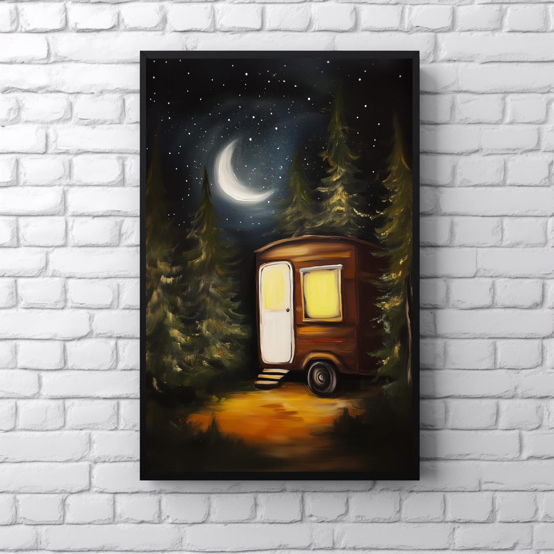Vintage Camper Painting Print, Rustic Cabin Decor Camper Print Camping ...