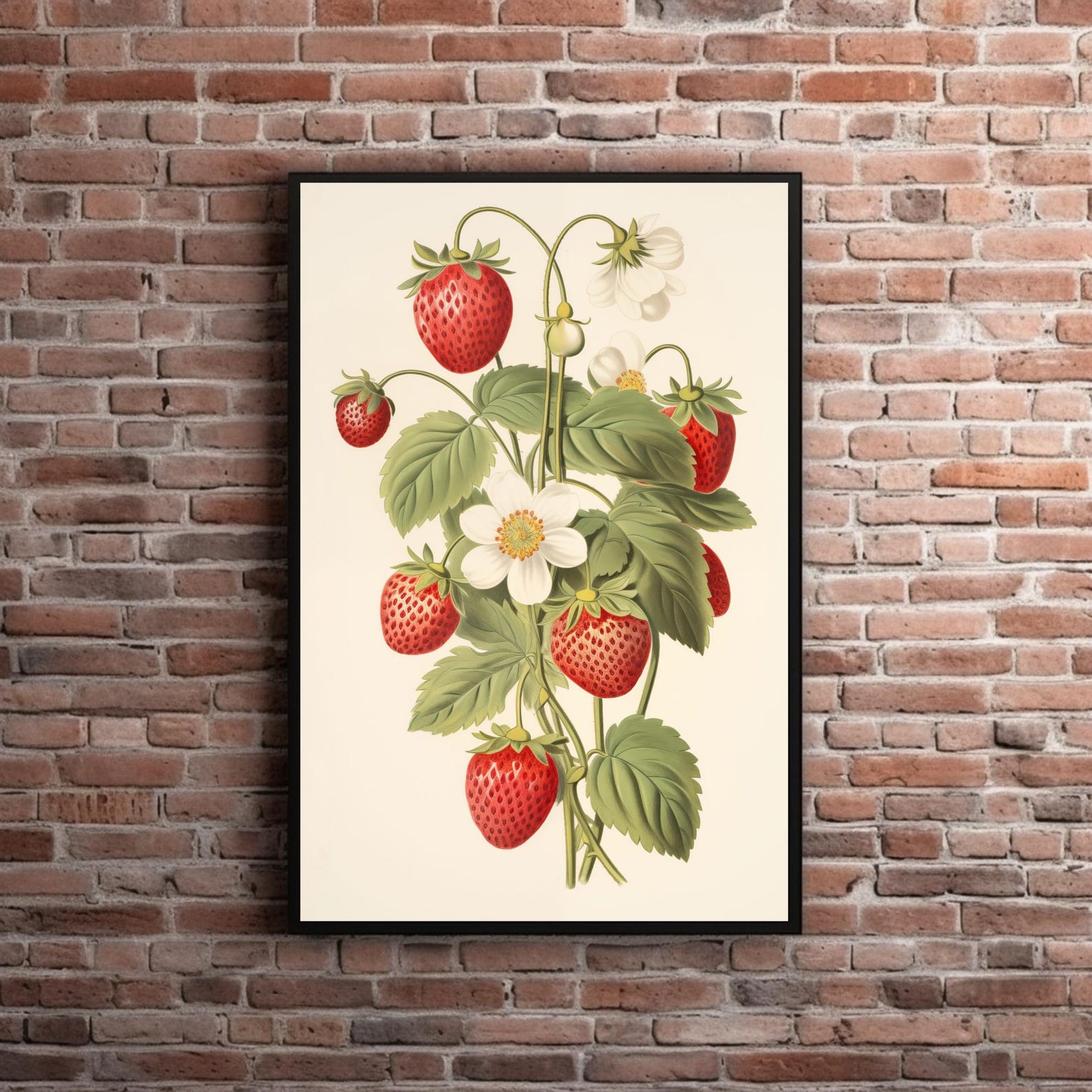 Retro Strawberry Poster, Floral Strawberry Wall Art, Fruit Artwork ...