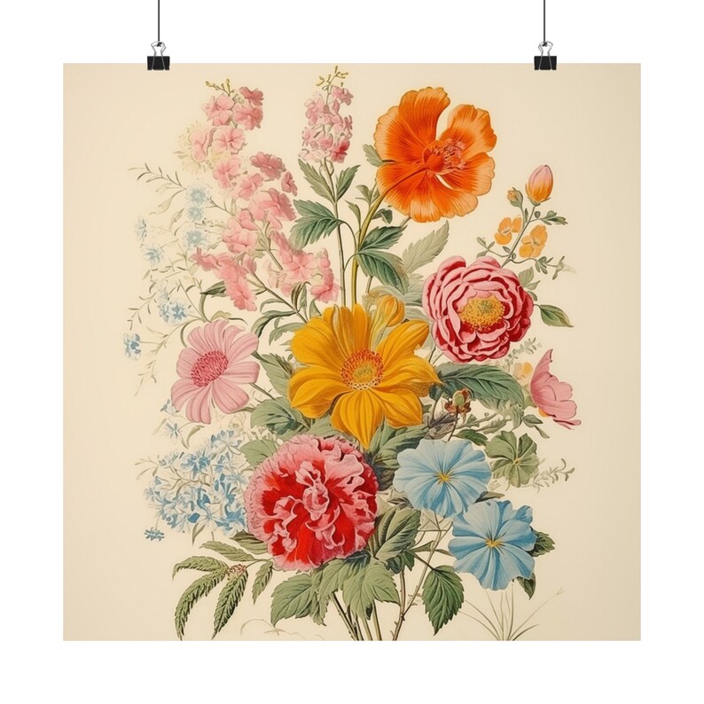 Square Floral Art Print: Botanical Wildflower Wall Art, Spring Flowers ...