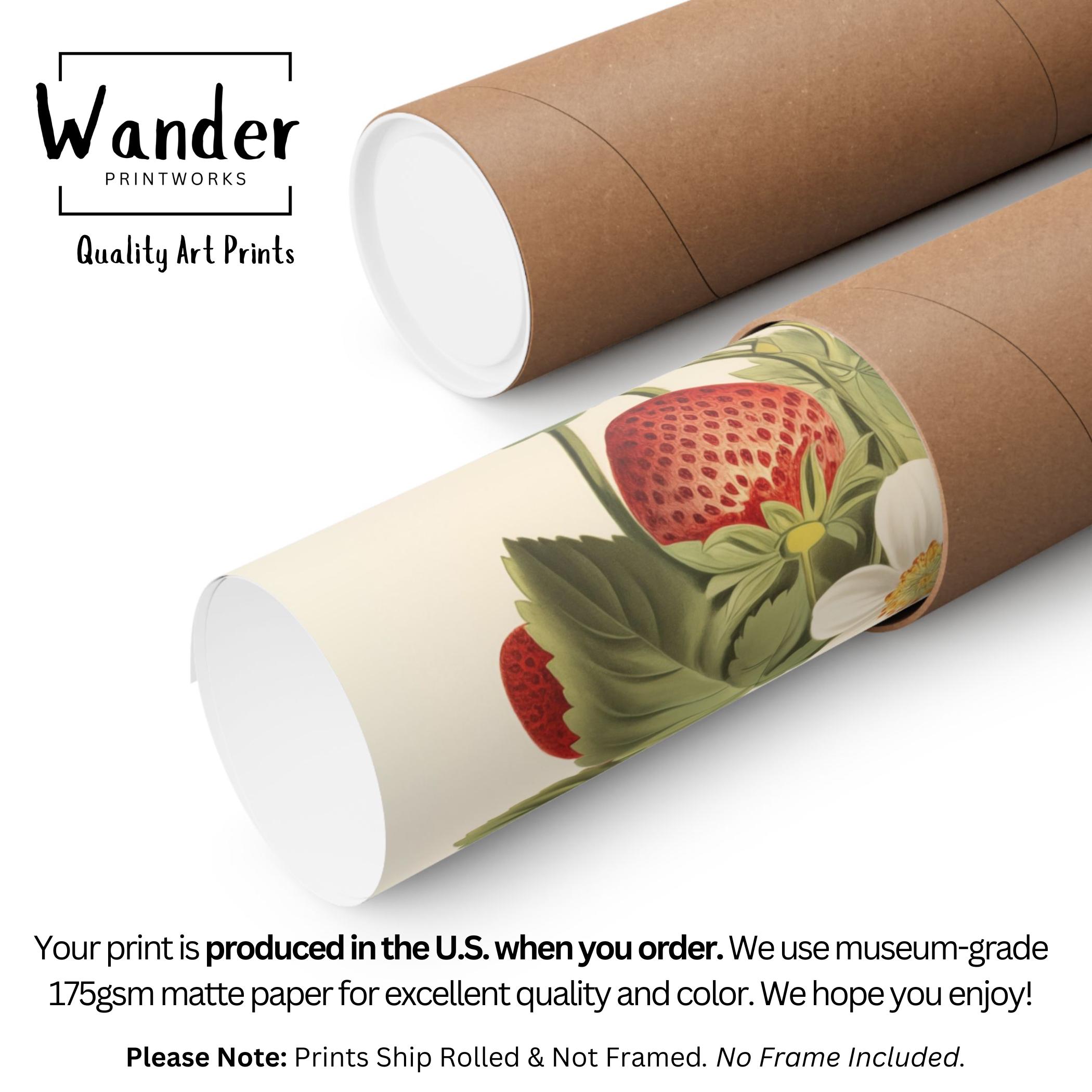 Retro Strawberry Poster, Floral Strawberry Wall Art, Fruit Artwork ...