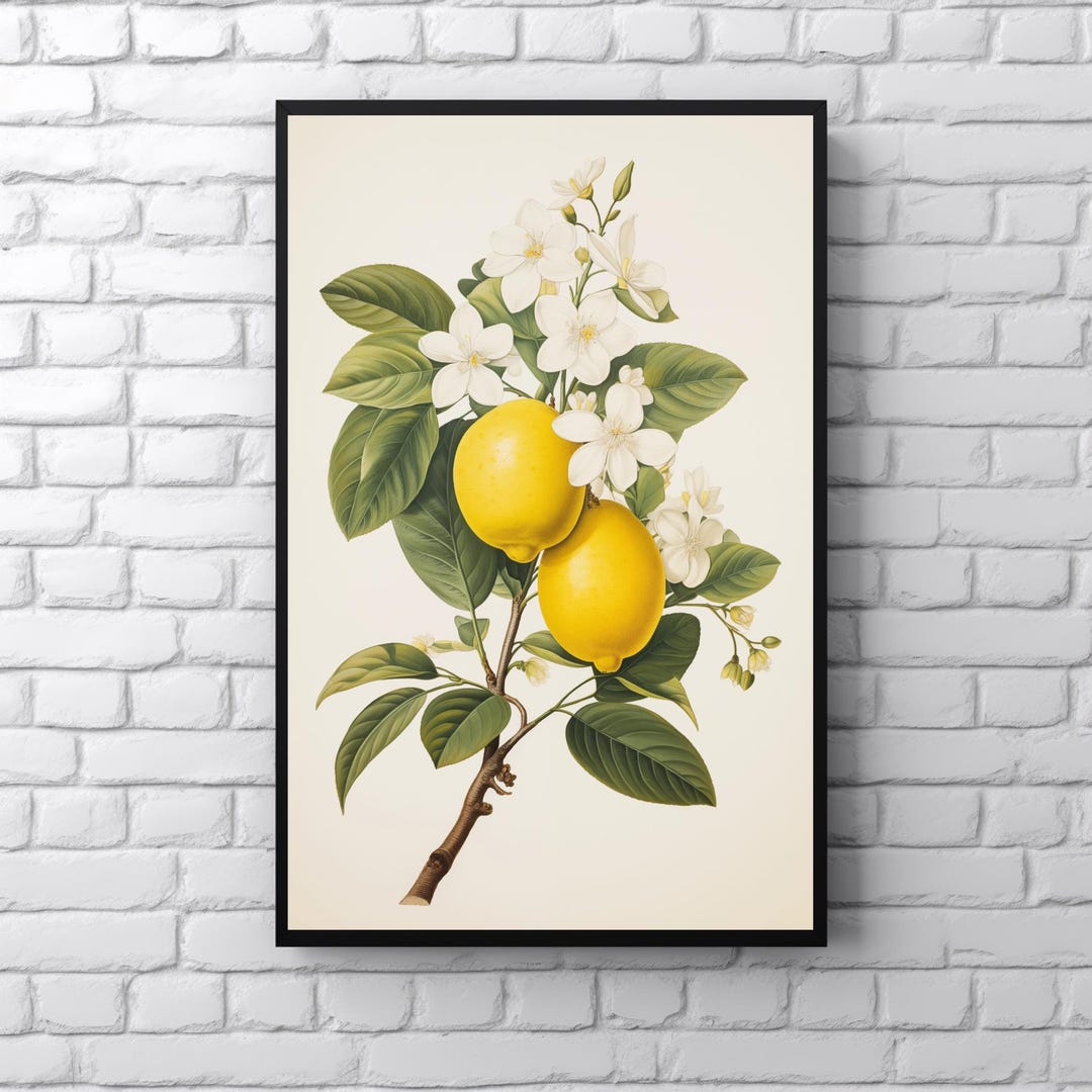 Lemon Print: Vintage Style Lemon Tree Wall Art, Mediterranean Fruit ...